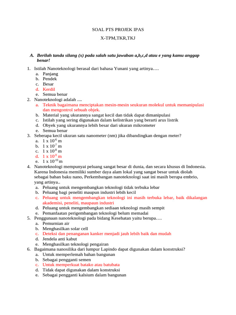 Latihan Soal PTS Projek Ipas | PDF