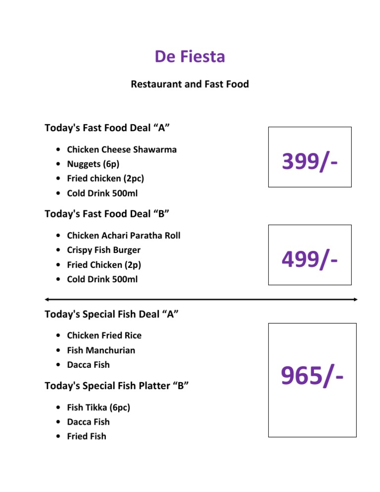 Fast Food Deals and Specials Menu | PDF