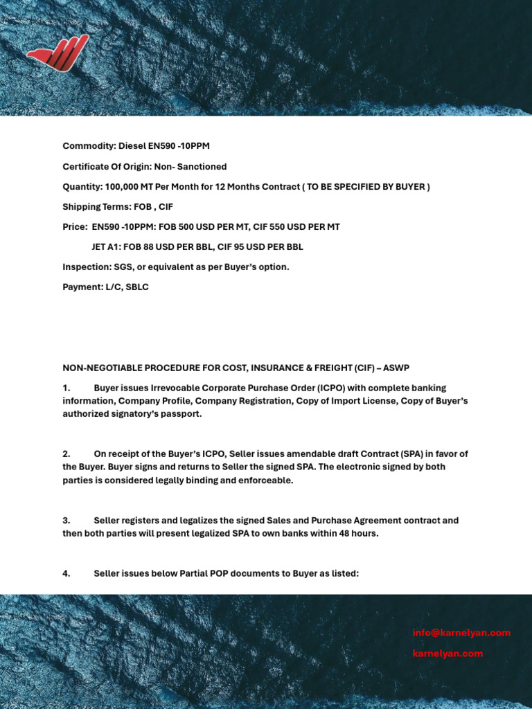 SCO FOB - CIF Procedures EN590 - JET A1 Karnelyan 03.04.24 | PDF | Bill ...