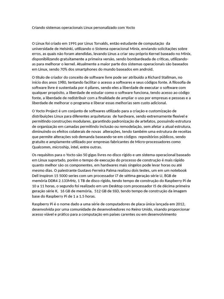 Criando Sistemas Operacionais Linux Personalizado Com Yocto Resumo | PDF | Linux | Sistema ...
