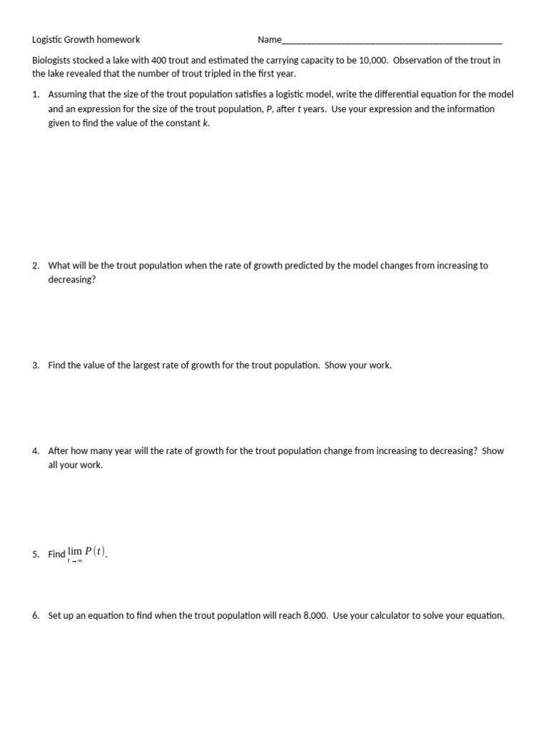 Logistic Growth Homework | PDF