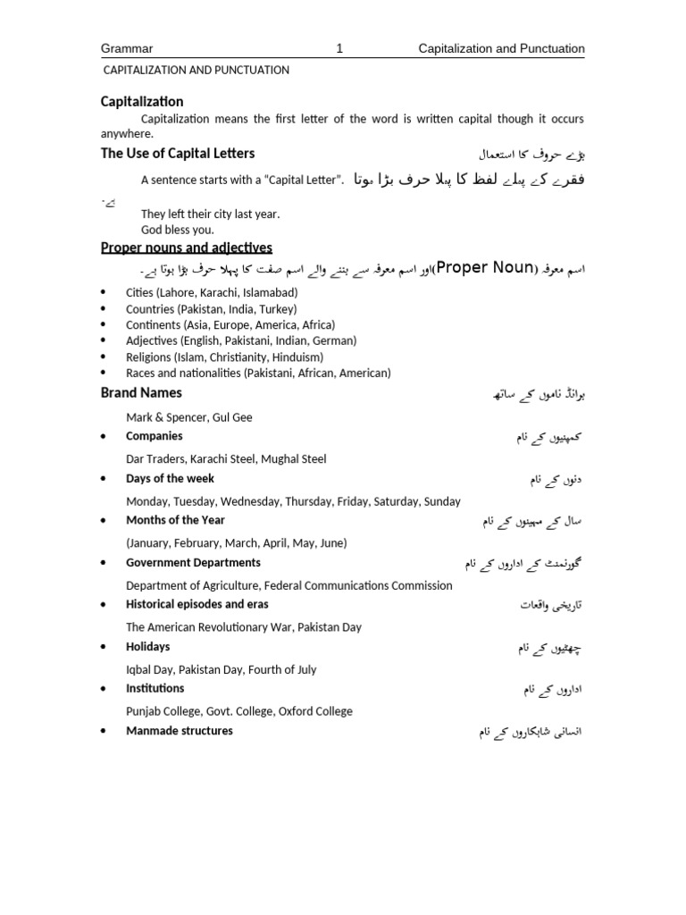 CAPITALIZATION AND PUNCTUATION With Translation | PDF | Subject ...