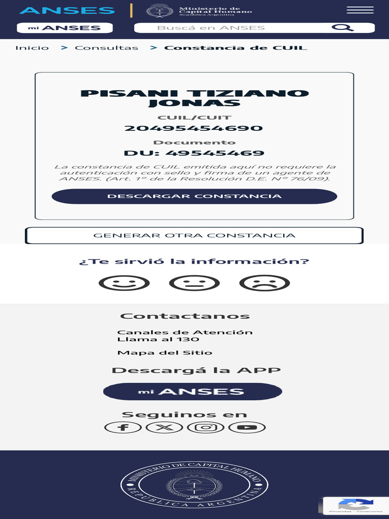 Constancia de CUIL ANSES | PDF