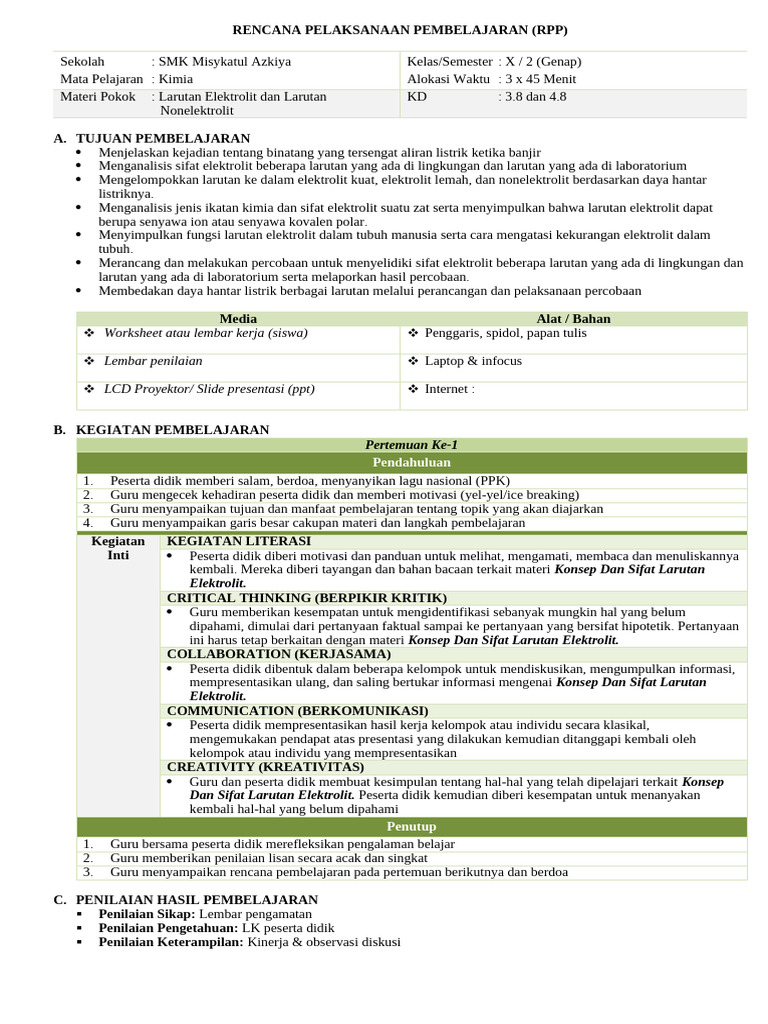 RPP Kimia X SMR 2 Tahun 2023-2024 | PDF