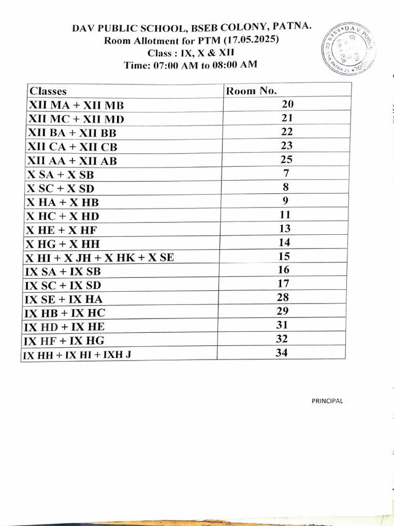 Room Allotment For PTM (17.05.2025.) | PDF