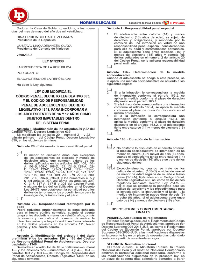 Ley-32330-Adolescentes Seran Procesados Como Adultos | PDF ...