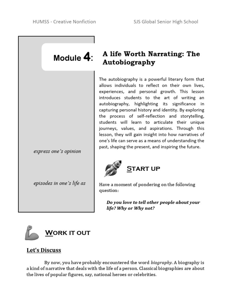 Module 4 CNF - The Autobiography | PDF | Narrative | Poverty