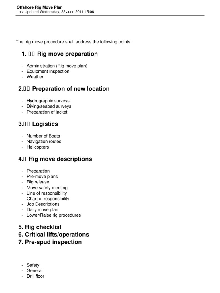Offshore Rig Move Plan | PDF