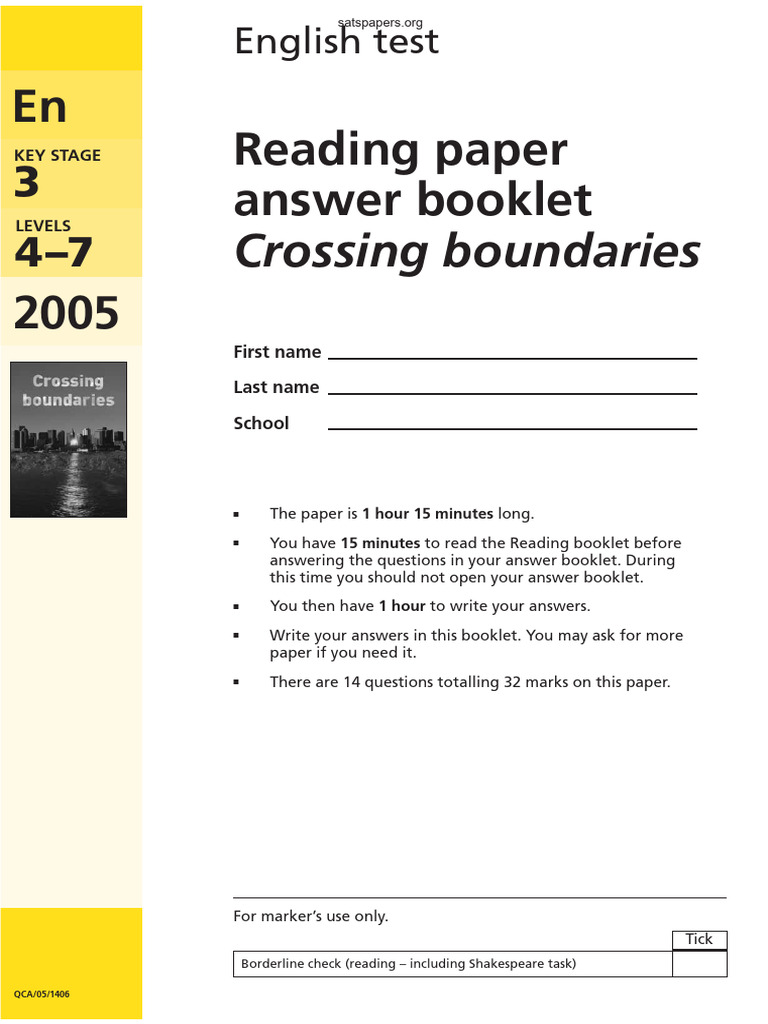 KS3 2005 - Crossing Boundaries Answer Booklet | PDF