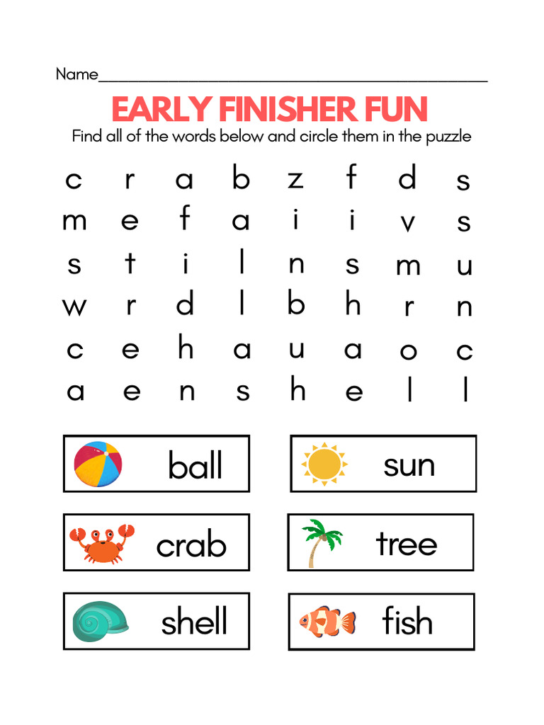 Colorful Word Search Early Finisher Printable Worksheet PDF | PDF