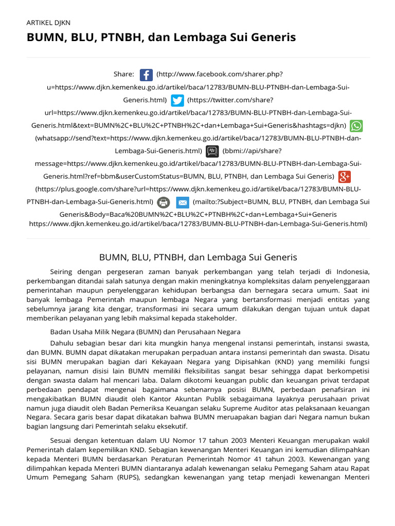 BUMN, BLU, PTNBH, Dan Lembaga Sui Generis | PDF