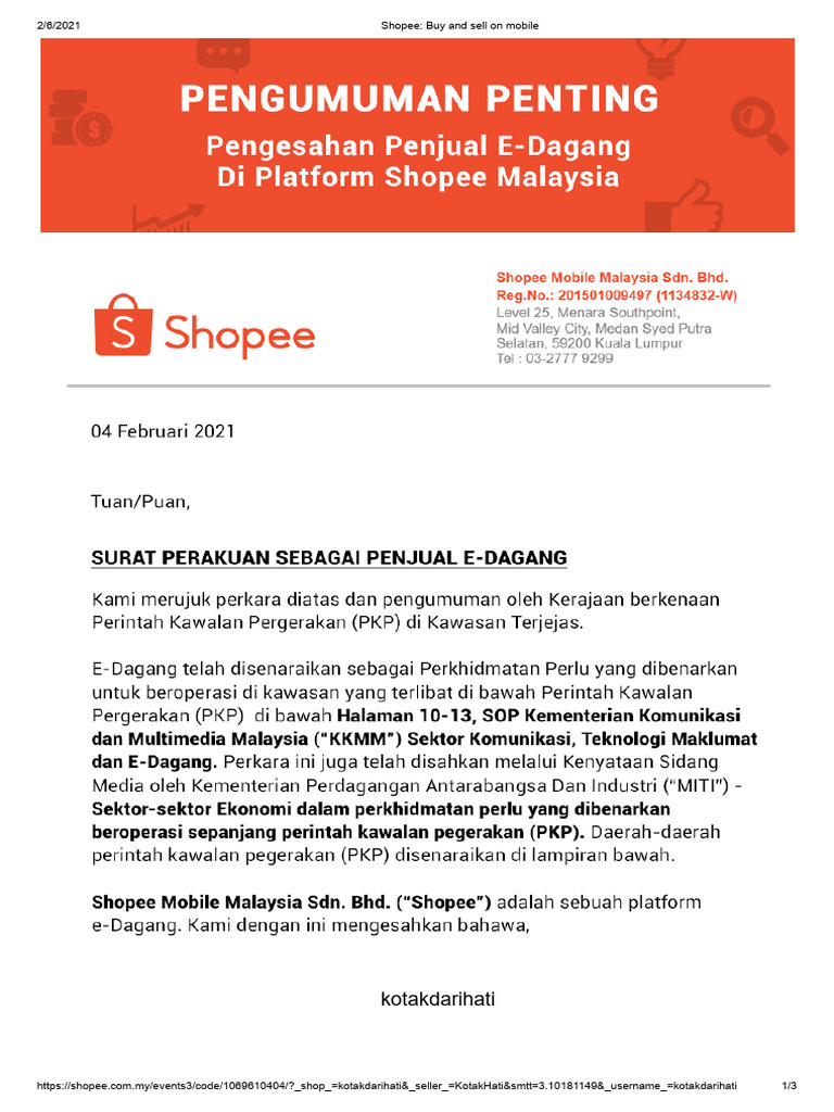 SHOPEE Letter | PDF
