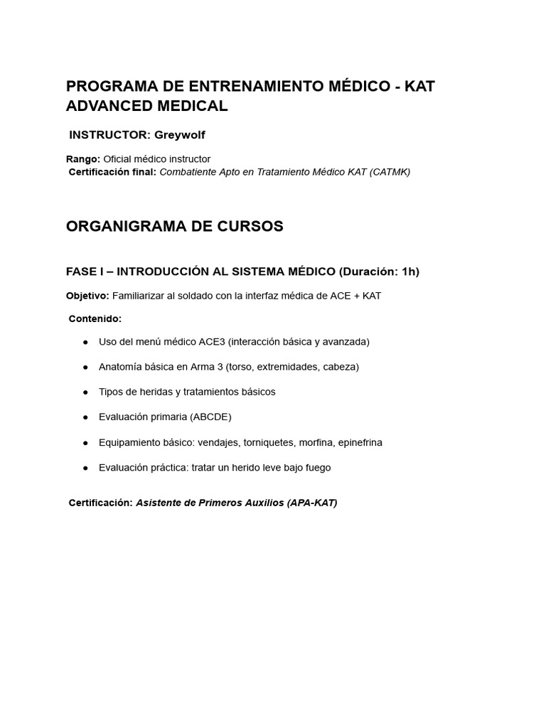 Programa de Entrenamiento Médico - Kat Advanced Medical | PDF | Emergencias Médicas | Cuidado de ...
