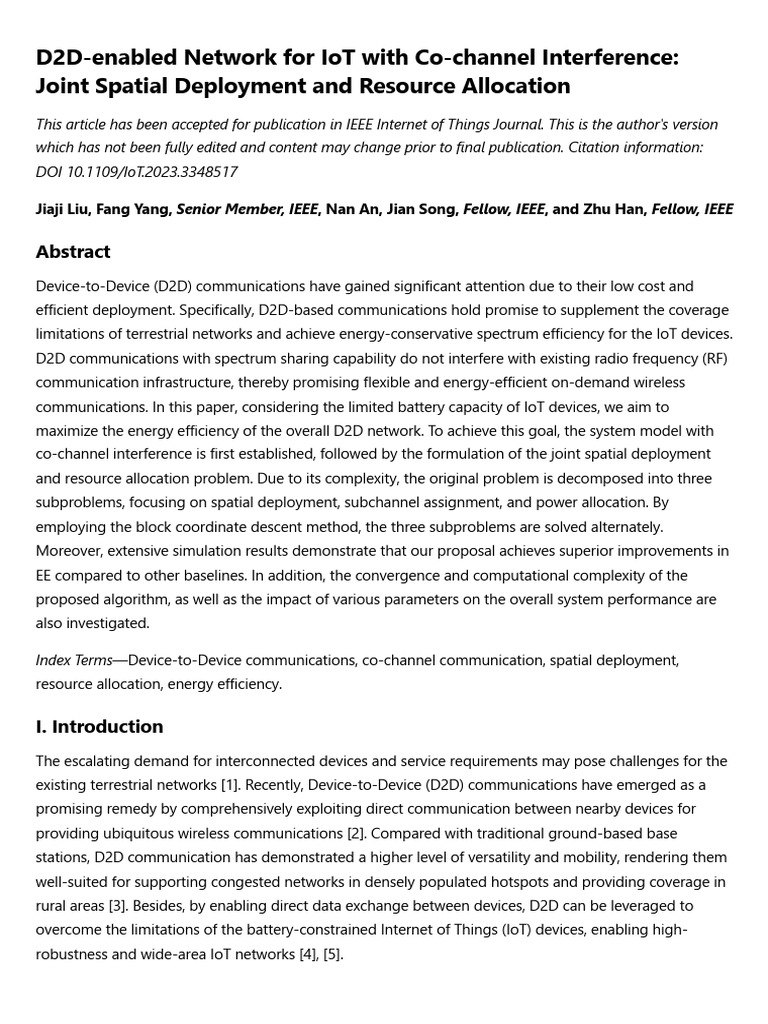 D2D-enabled Network For IoT With Co-Channel Interference - Joint ...
