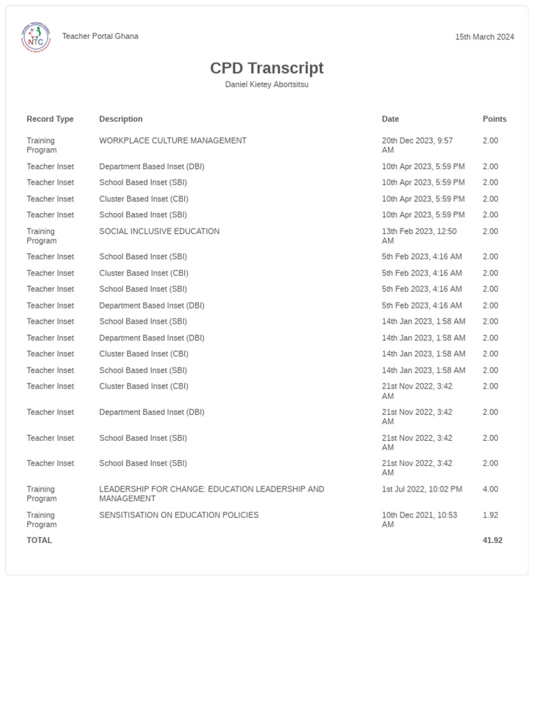 CPD Transcript | PDF