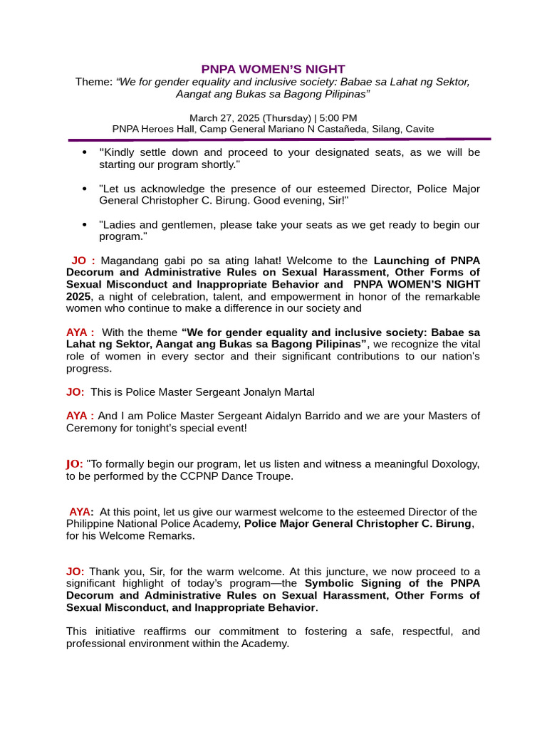 Emcee Line Script Womens Night | PDF