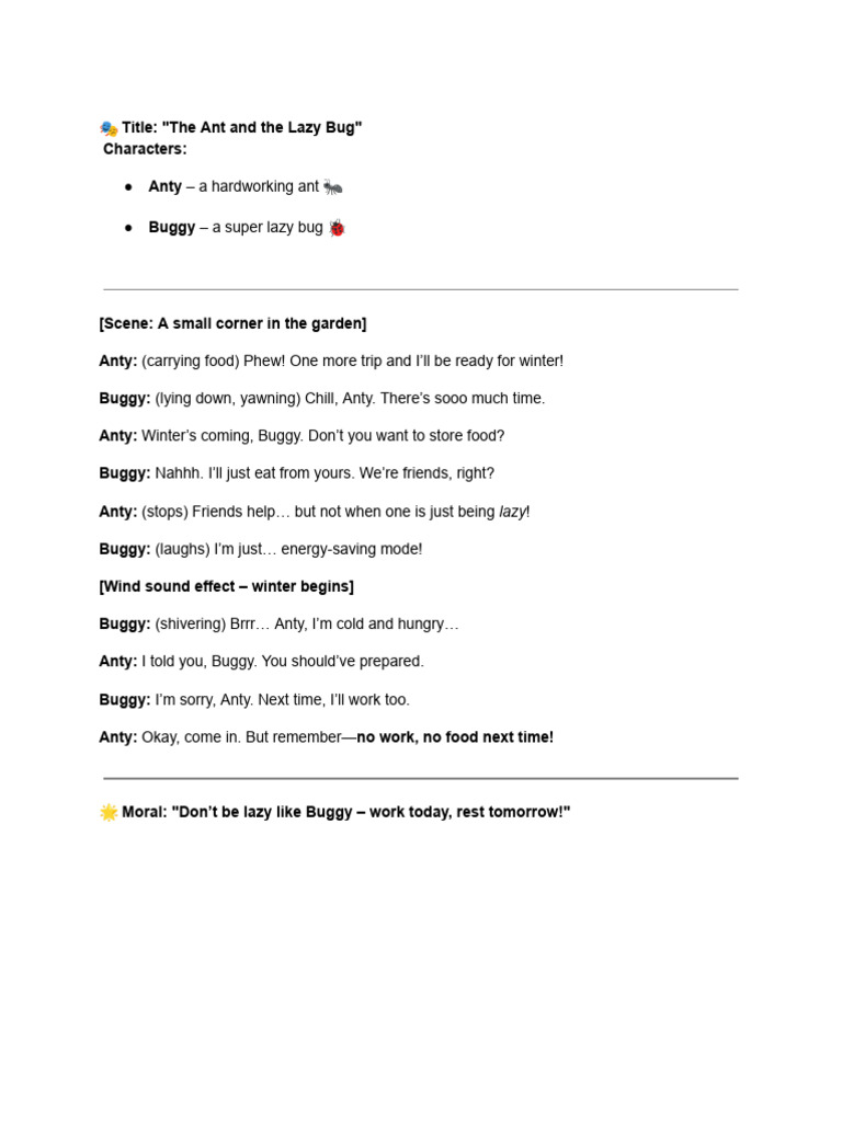 ? Title - The Ant and The Lazy Bug | PDF