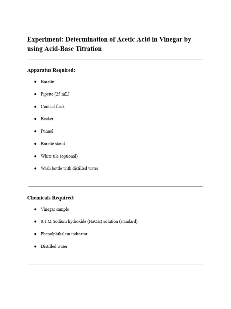 Experiment_ Determination of Acetic Acid in Vinegar by Titration | PDF