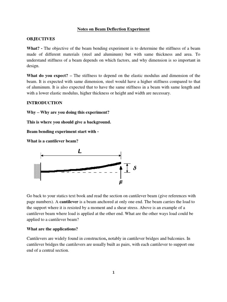 Notes On Beam Deflection Experiment | PDF | Beam (Structure) | Stiffness
