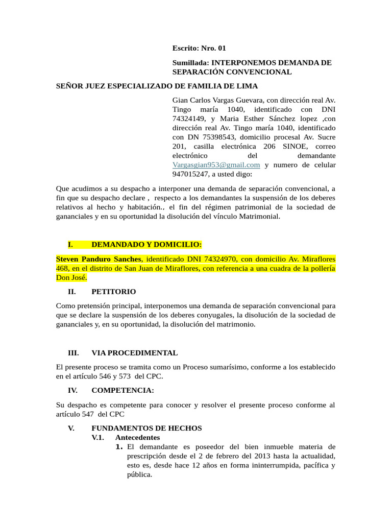 Escrito | PDF | Posesión (Ley) | Posesión adversa