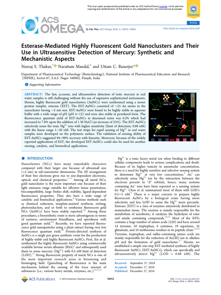 Thakur Et Al 2018 Esterase Mediated Highly Fluorescent Gold ...