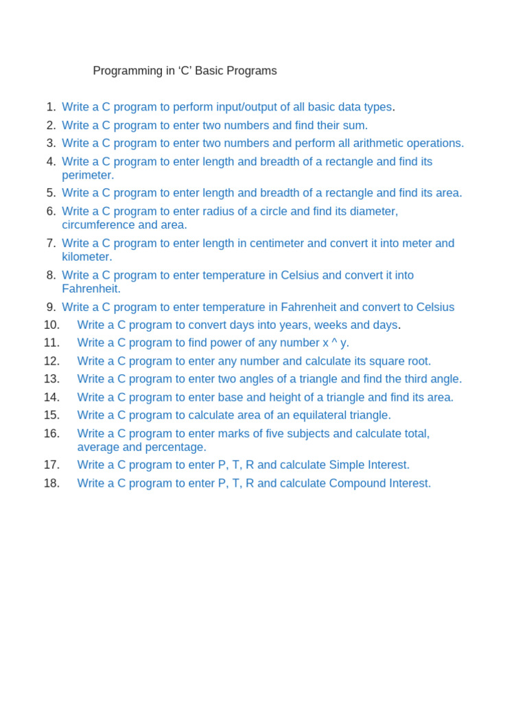 Assignments Basic Programs | PDF