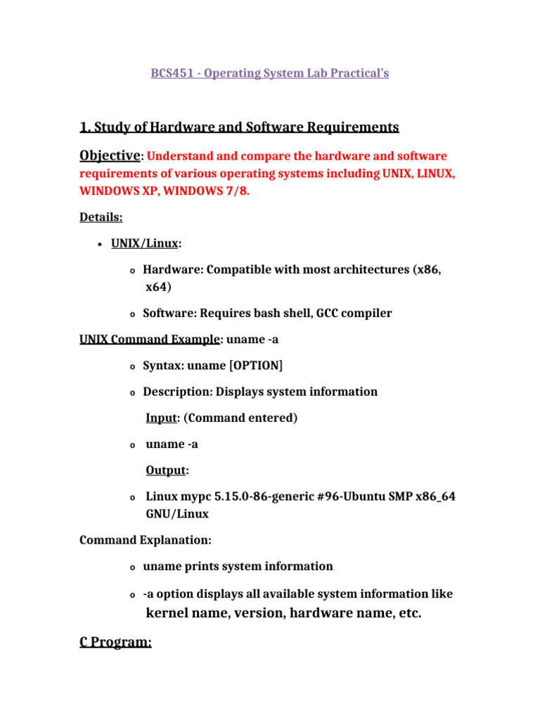 Operating System Lab BCS451 | PDF | Operating System | Linux