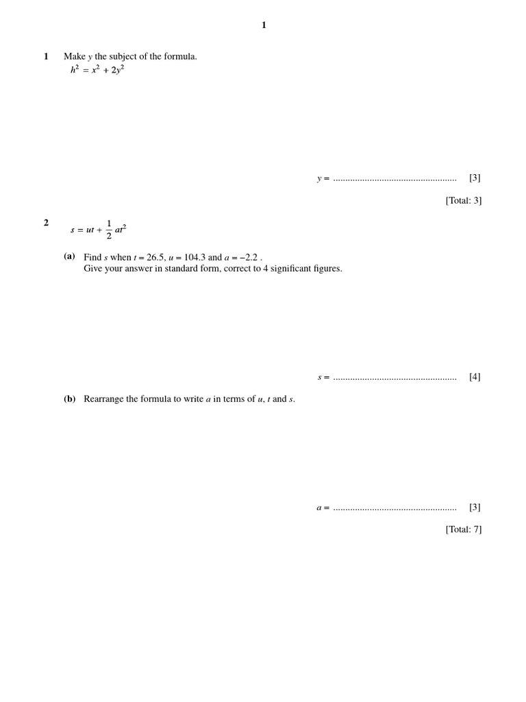 Chapter 6 - Equations and Rearranging Formulae Exam Questions | PDF ...