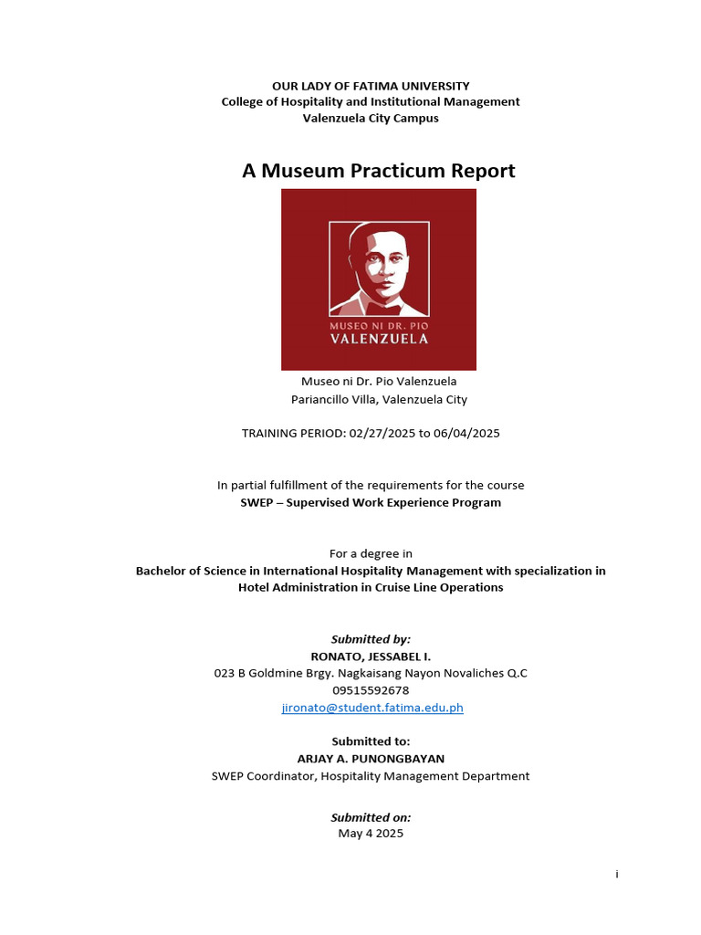 Practicum Report For On The Job Training | PDF | Museum