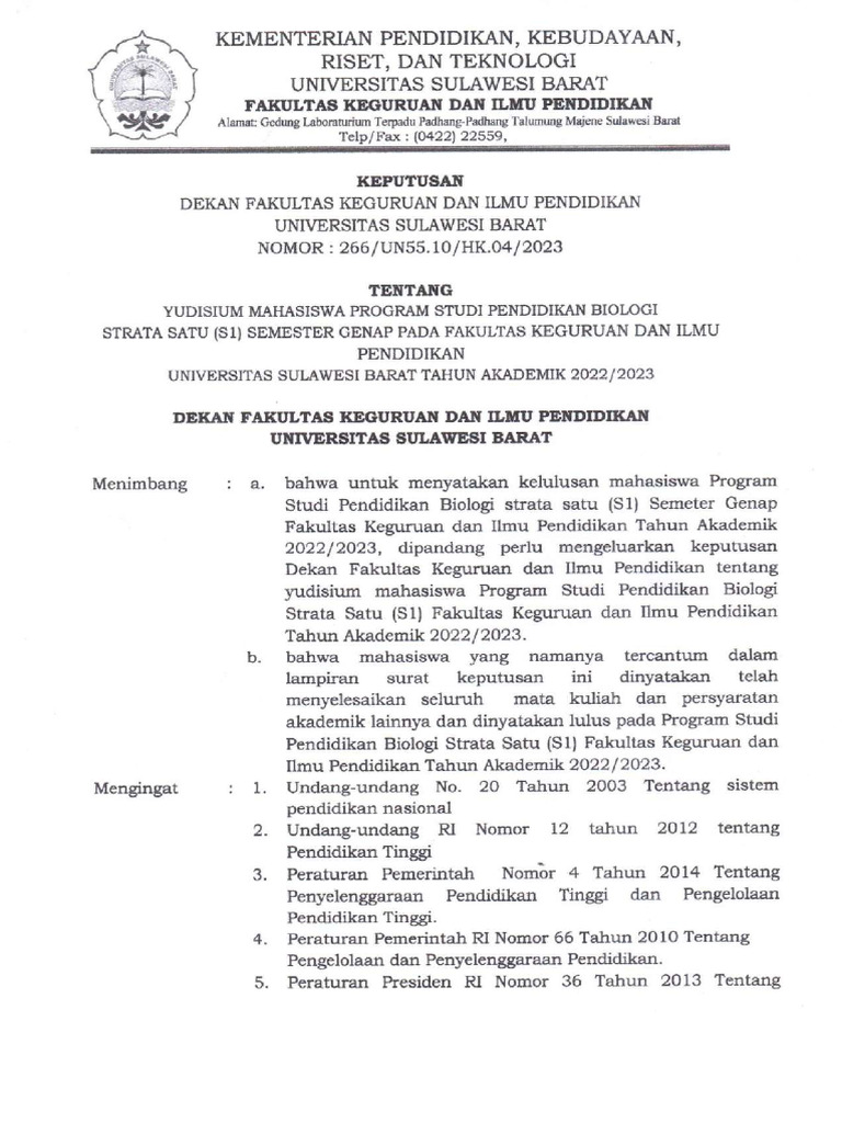 SK Yudisium Pend. Biologi | PDF