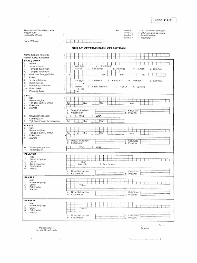 Formulir Akta Kelahiran F 2.01 | PDF