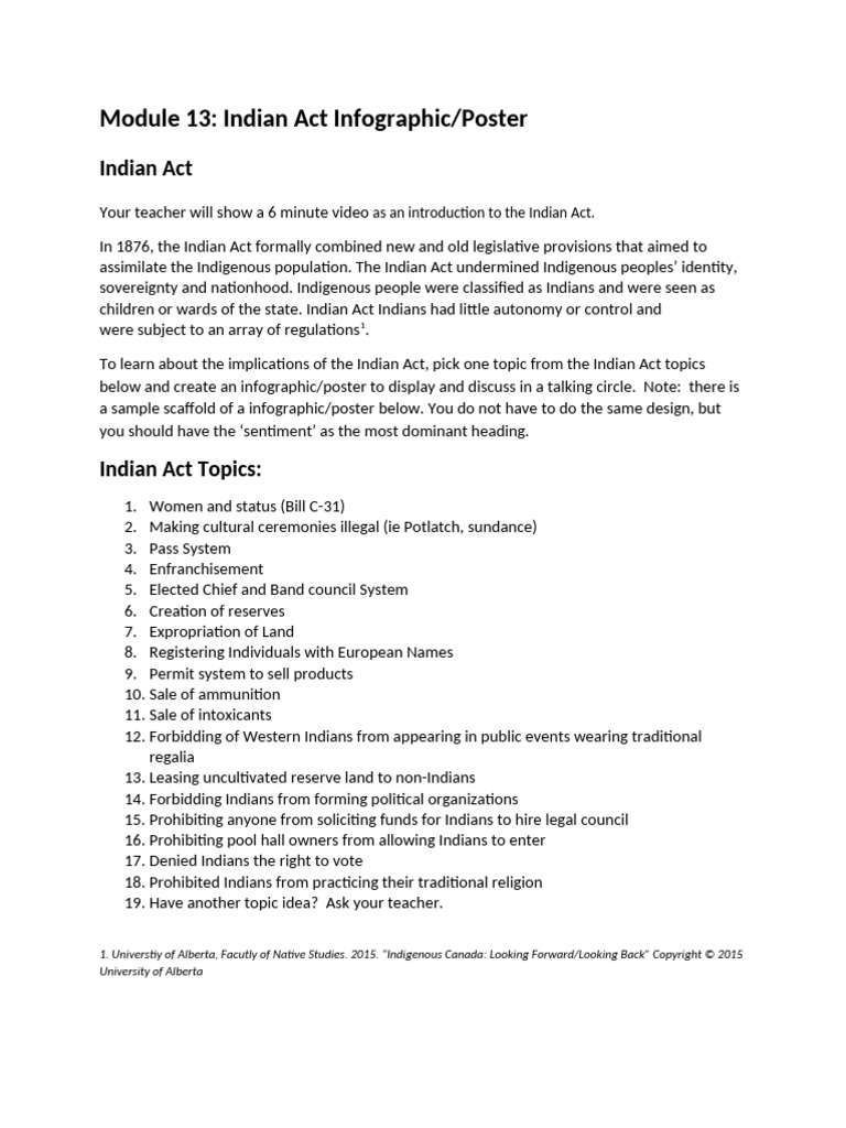 Indian Act Infographic Project Guide | PDF