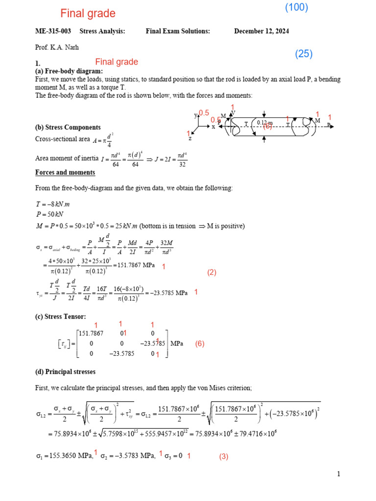 Stress Analysis Final Exam Solutions | PDF | Stress (Mechanics ...