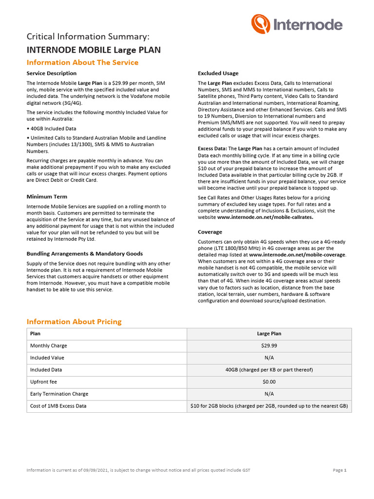 Cis Internode Mobile Voice Large | PDF | Prepaid Mobile Phone | 4 G