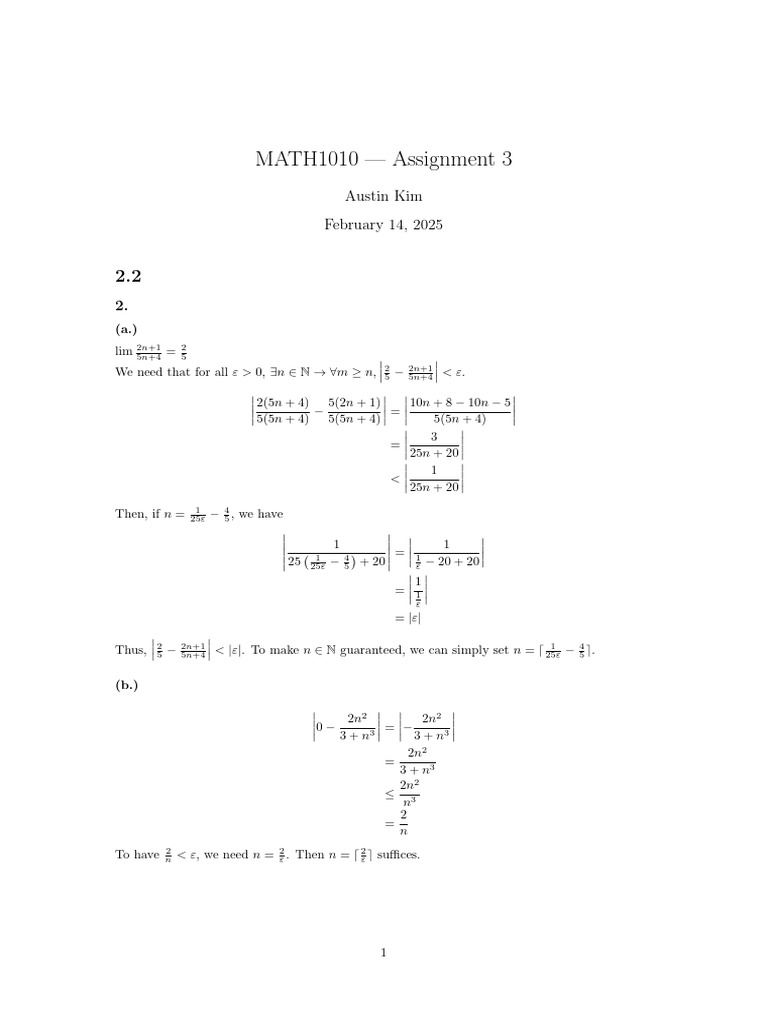 MATH1010 Assignment 3 | PDF | Sequence | Mathematics