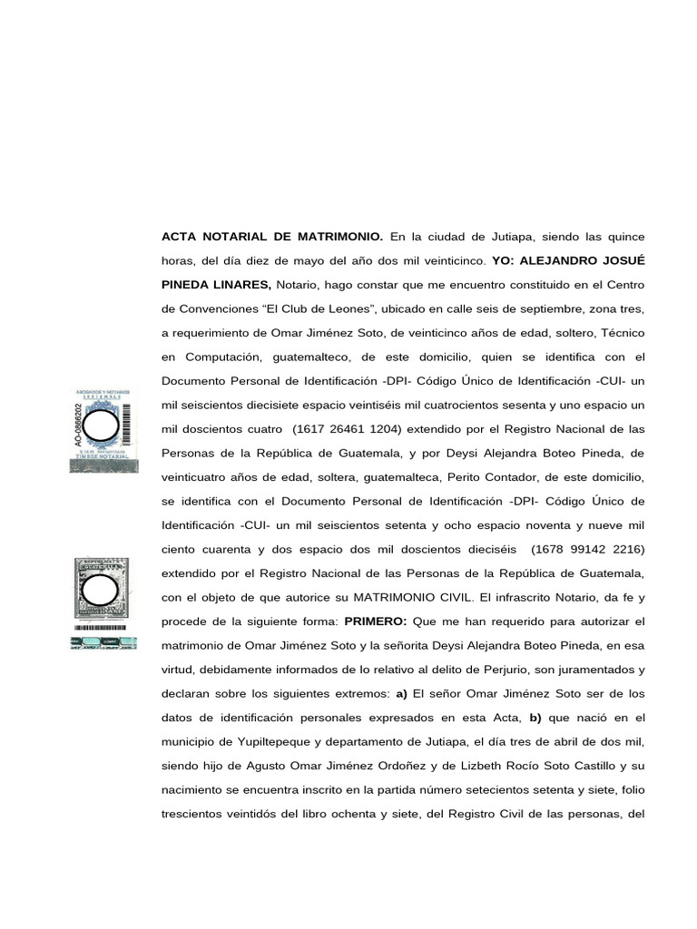 Acta de Matrimonio Alejandro Pineda | PDF | Ley común