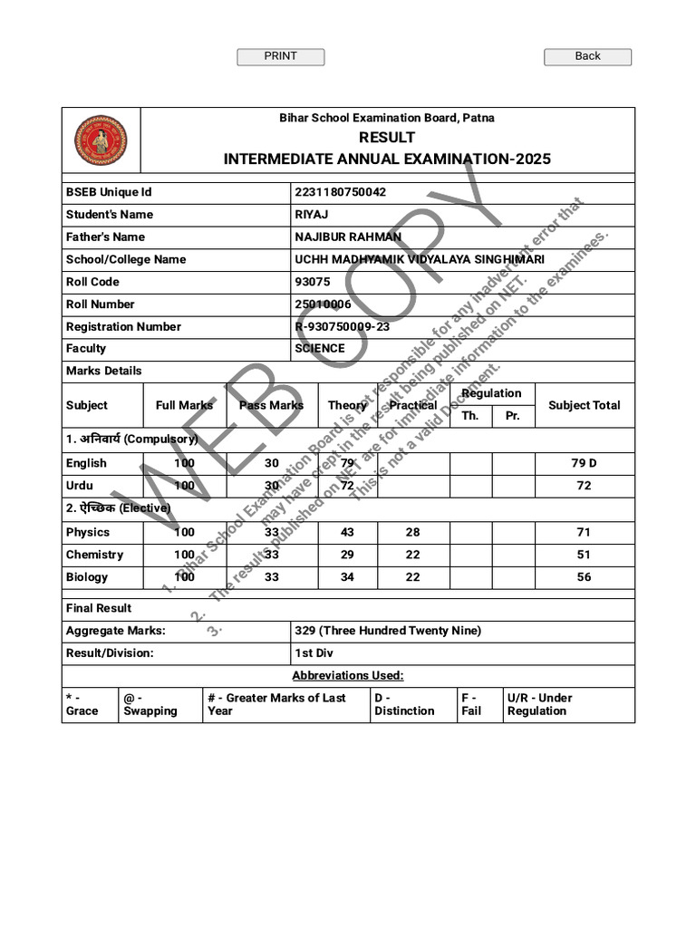 Riyaz Mamu Result | PDF | Student Assessment And Evaluation | Educational Assessment And Evaluation