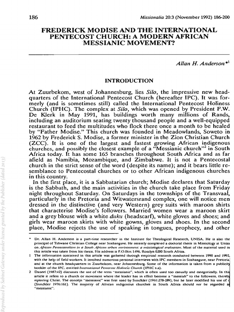 Anderson Frederick Modise and The International Pentecost Church A ...