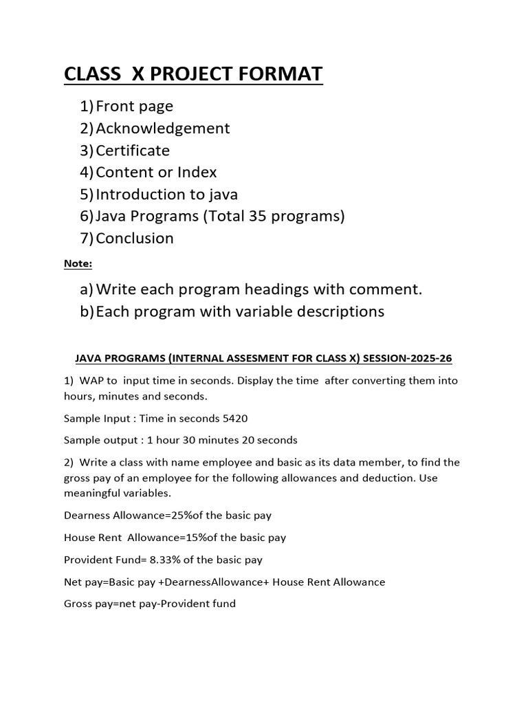 Java Programs For Class X Project (Session 2025-26) | PDF | Constructor ...