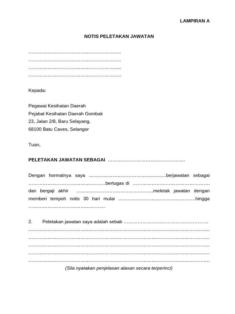 Lampiran A - Notis Peletakan Jawatan Kosong | PDF