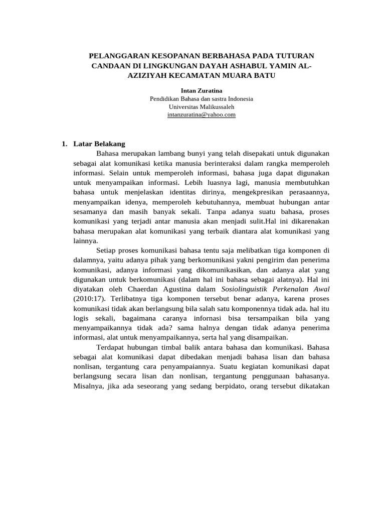 ZURATINA Paper TTG Kesopanan Berbhs Di Lingkungan Dyh. | PDF