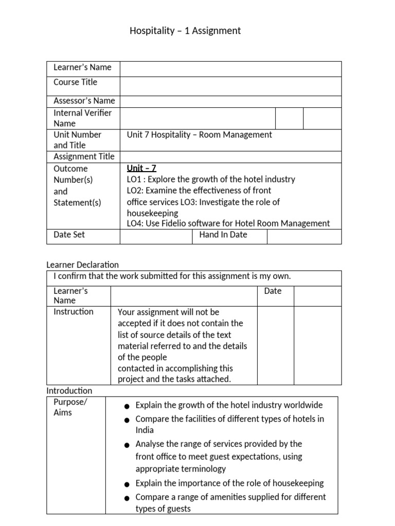 Hospitality-1 - Assignments - Written 2 | PDF | Hotel