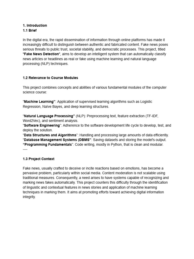 Fake News Detection Project Documentation | PDF | Machine Learning | Use Case