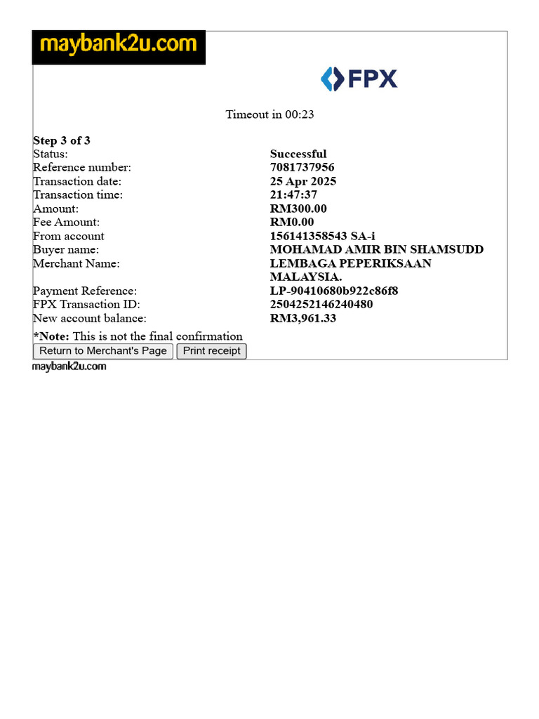 Return To Merchant's Page Print Receipt | PDF