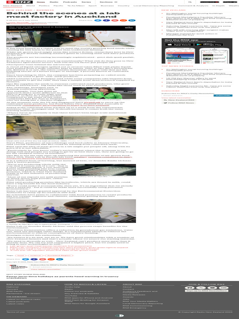 Behind The Scenes at A Lab Meat Factory in Auckland RNZ News | PDF ...