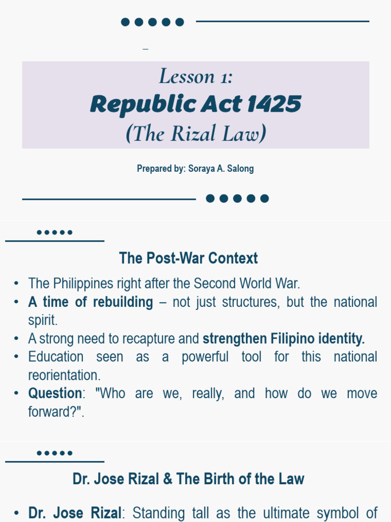 Lesson 1 Ra 1425 Rizal Law | PDF