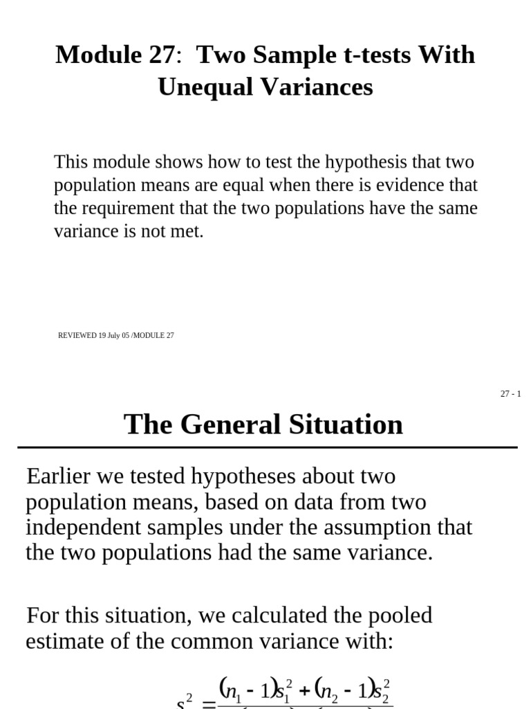 Two Sample T-Tests When Variances Unequal | PDF | Statistical ...