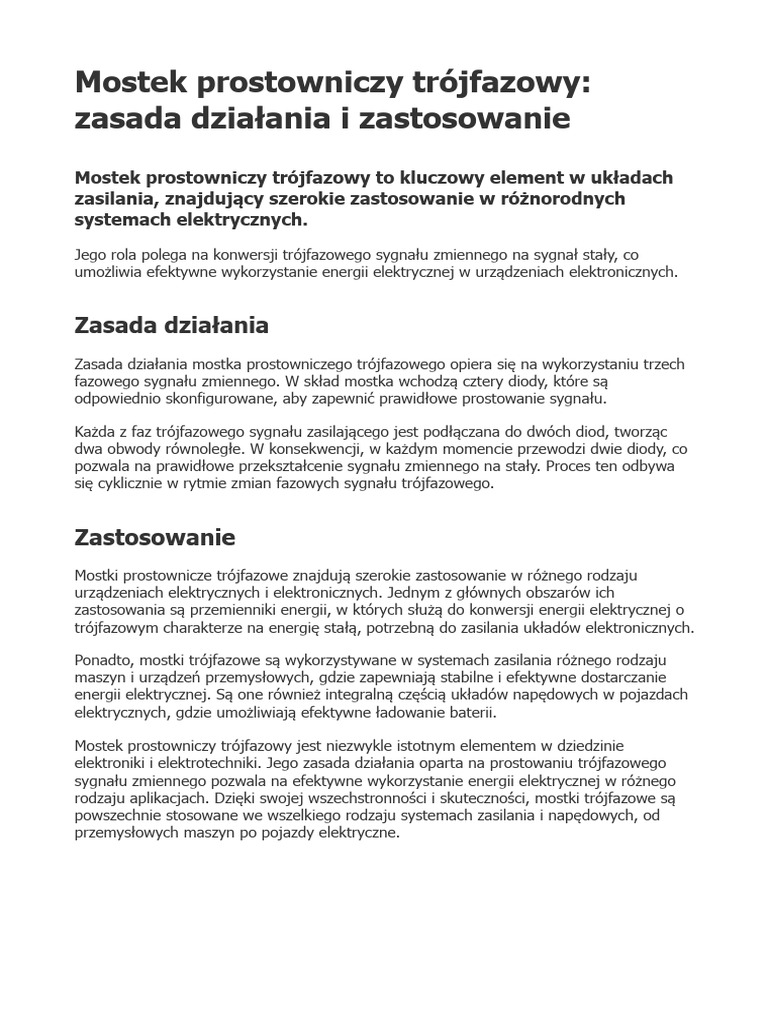 Mostek Prostowniczy Trójfazowy - Zasada Działania I Zastosowanie | PDF