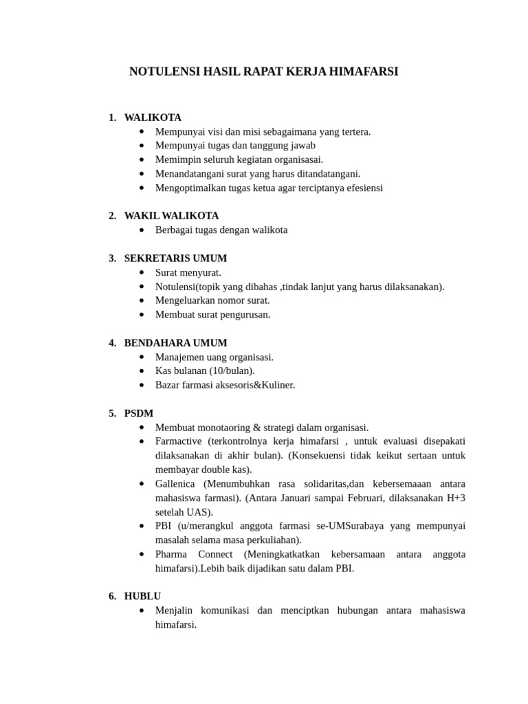 Notulensi Hasil Rapat Kerja Himafarsi | PDF