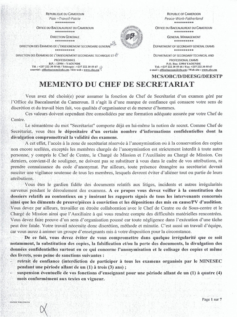 Memento Du Chef de Secretariat | PDF